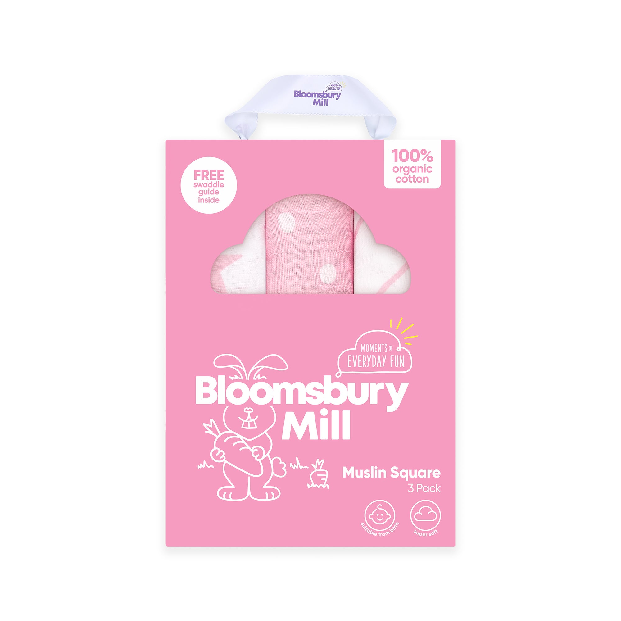 Organic Muslin Squares - Pink & White - Pack of 3 – Bloomsbury Mill Ltd